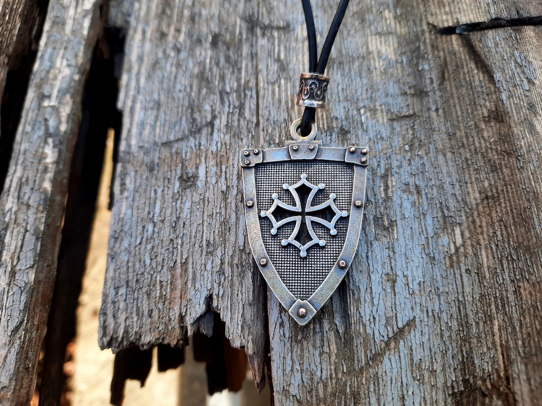 Occitan Cross on Shield Leather Necklace,heraldic Cross Jewelry,cross ...