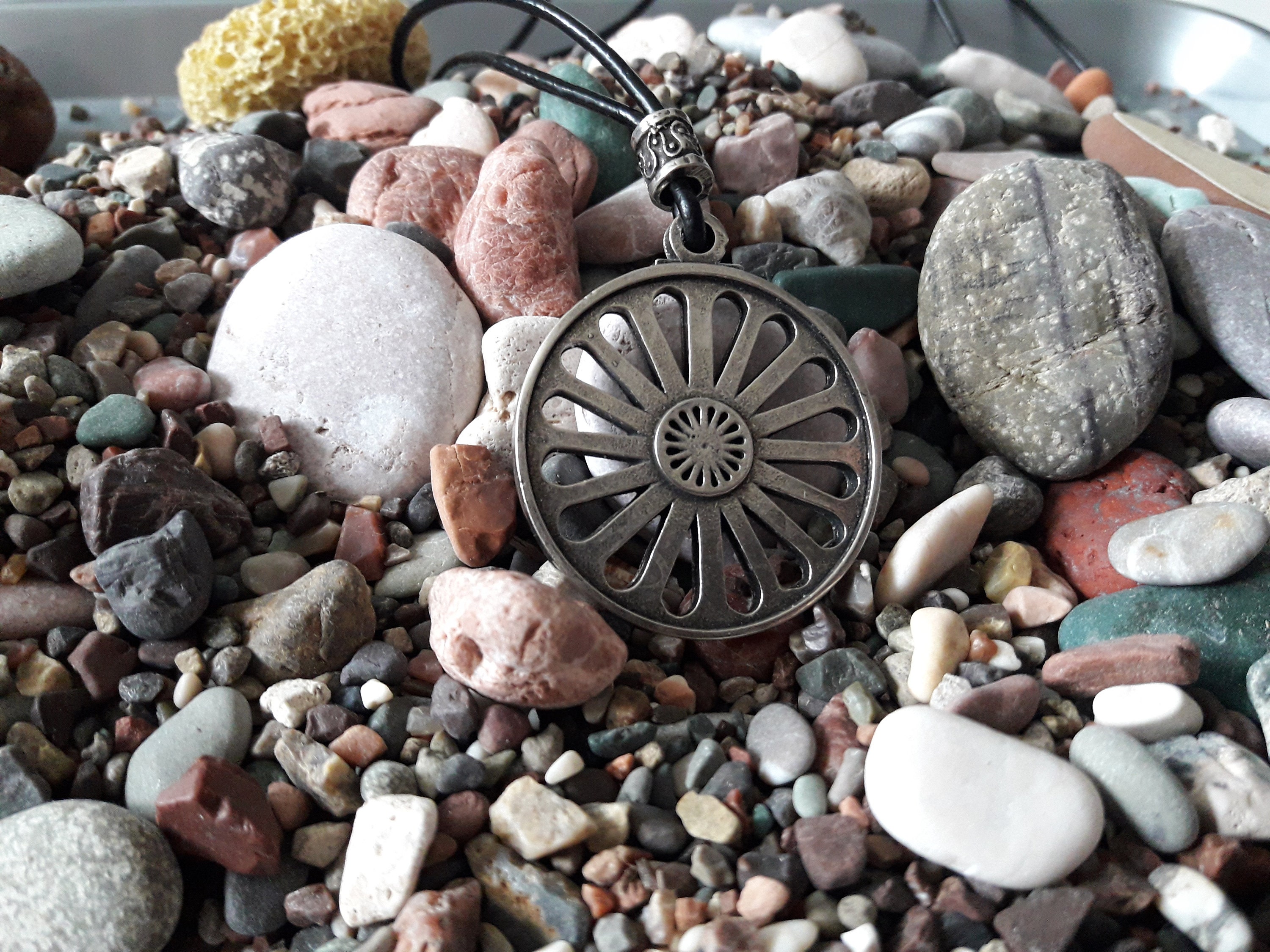 Romani Flag Sign Leather Necklaceromani Chakra Wheel - Etsy