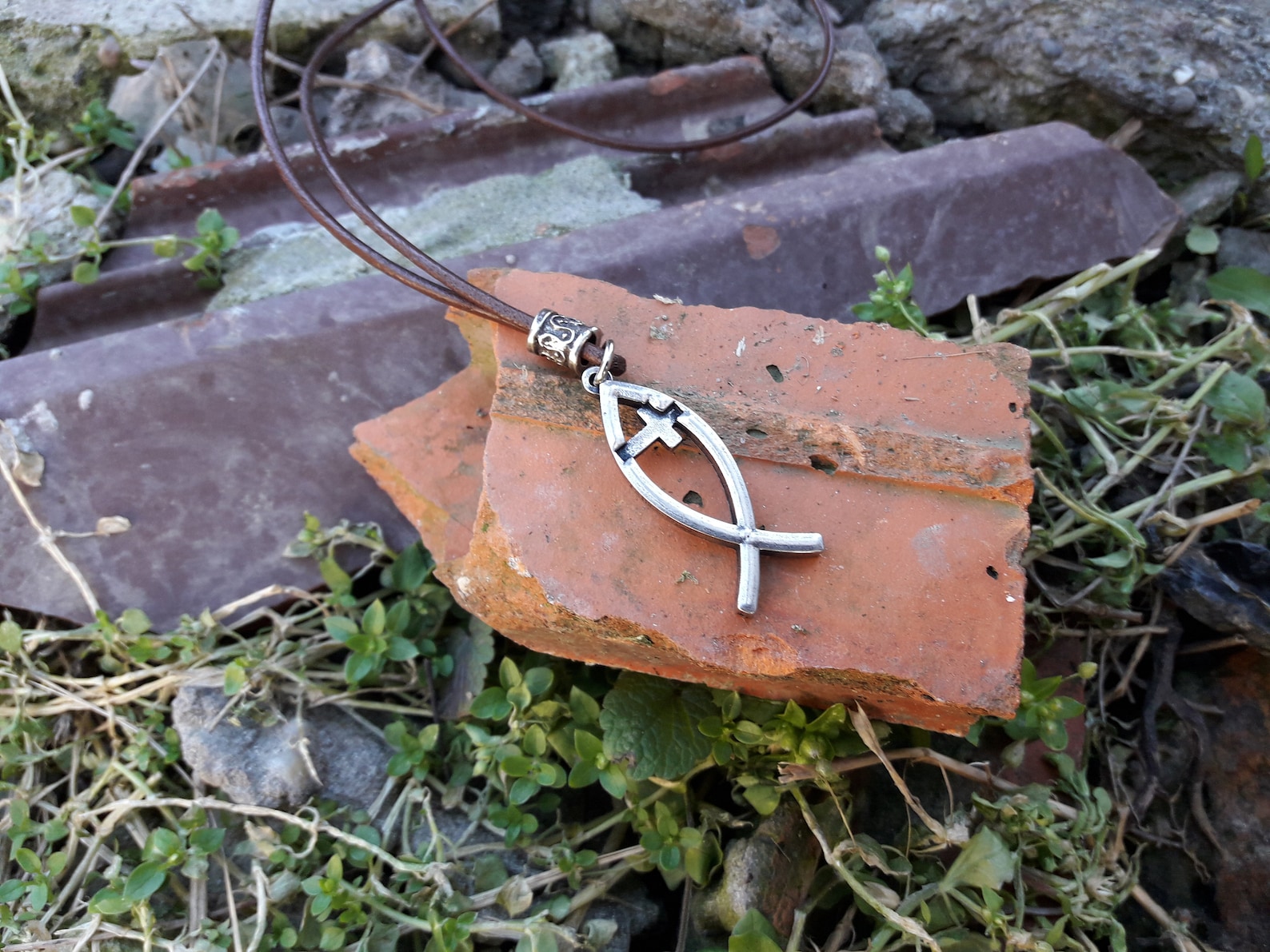 Ichthys Christian Symbol With Cross Jewelry,sign of the Fish Necklace ...