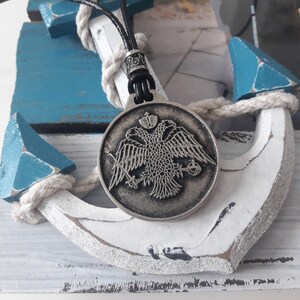 Byzantine Emblem on the Medallion Leather Necklace,double Headed Eagle ...