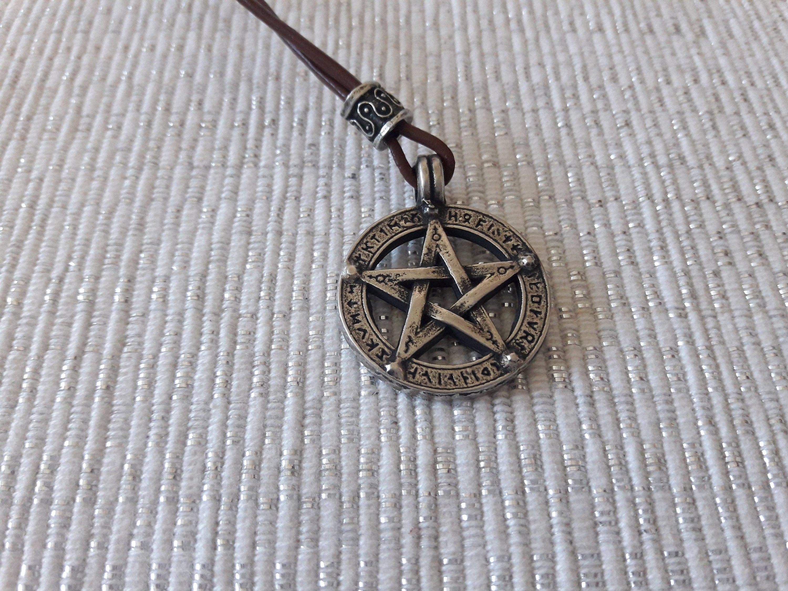 Pentagram With Runic Alphabet Leather Necklace,pentacle in Circle ...