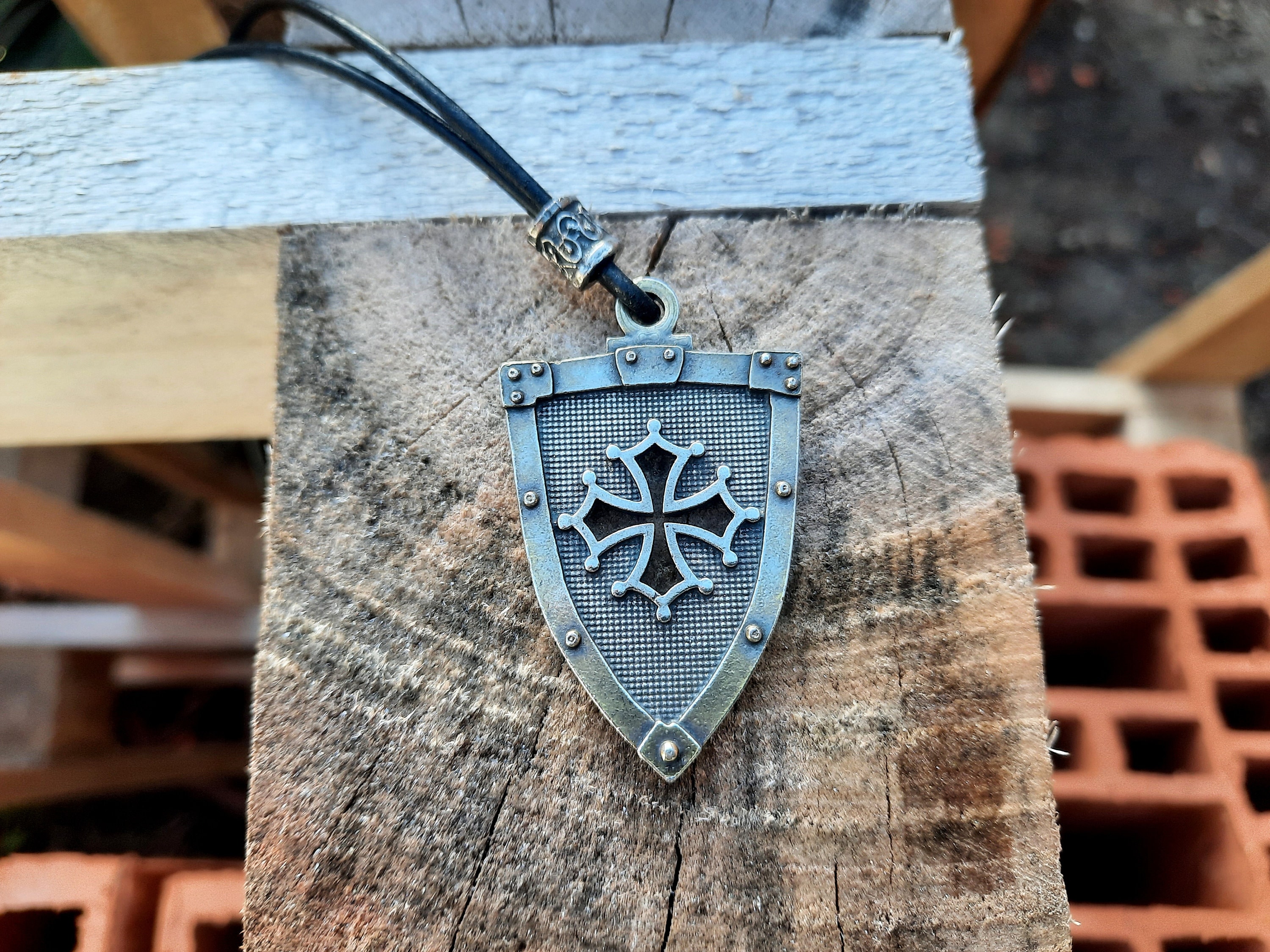 Occitan Cross on Shield Leather Necklaceheraldic Cross - Etsy