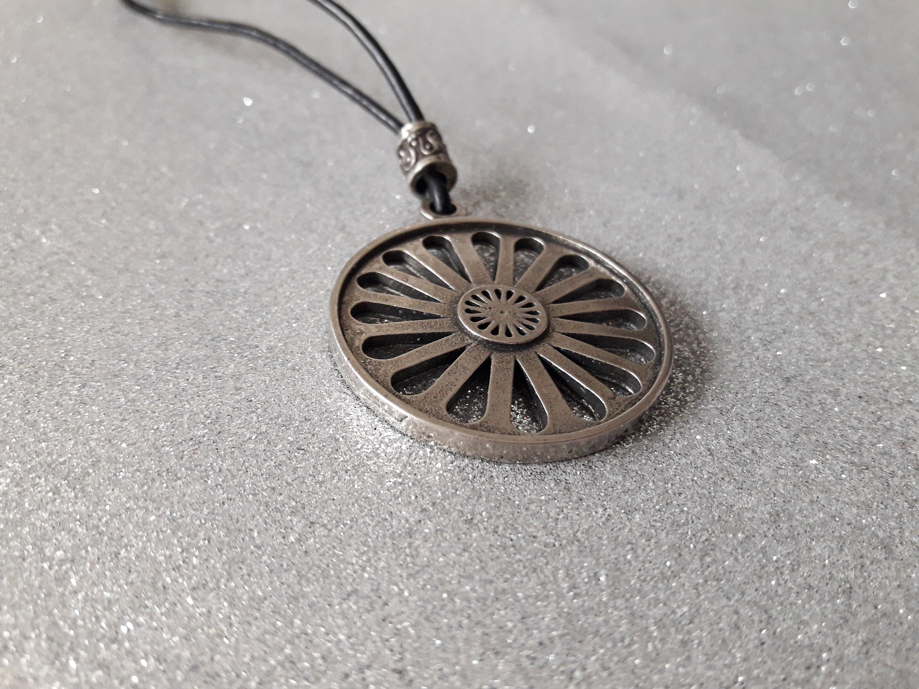 Romani Flag Sign Leather Necklaceromani Chakra Wheel - Etsy