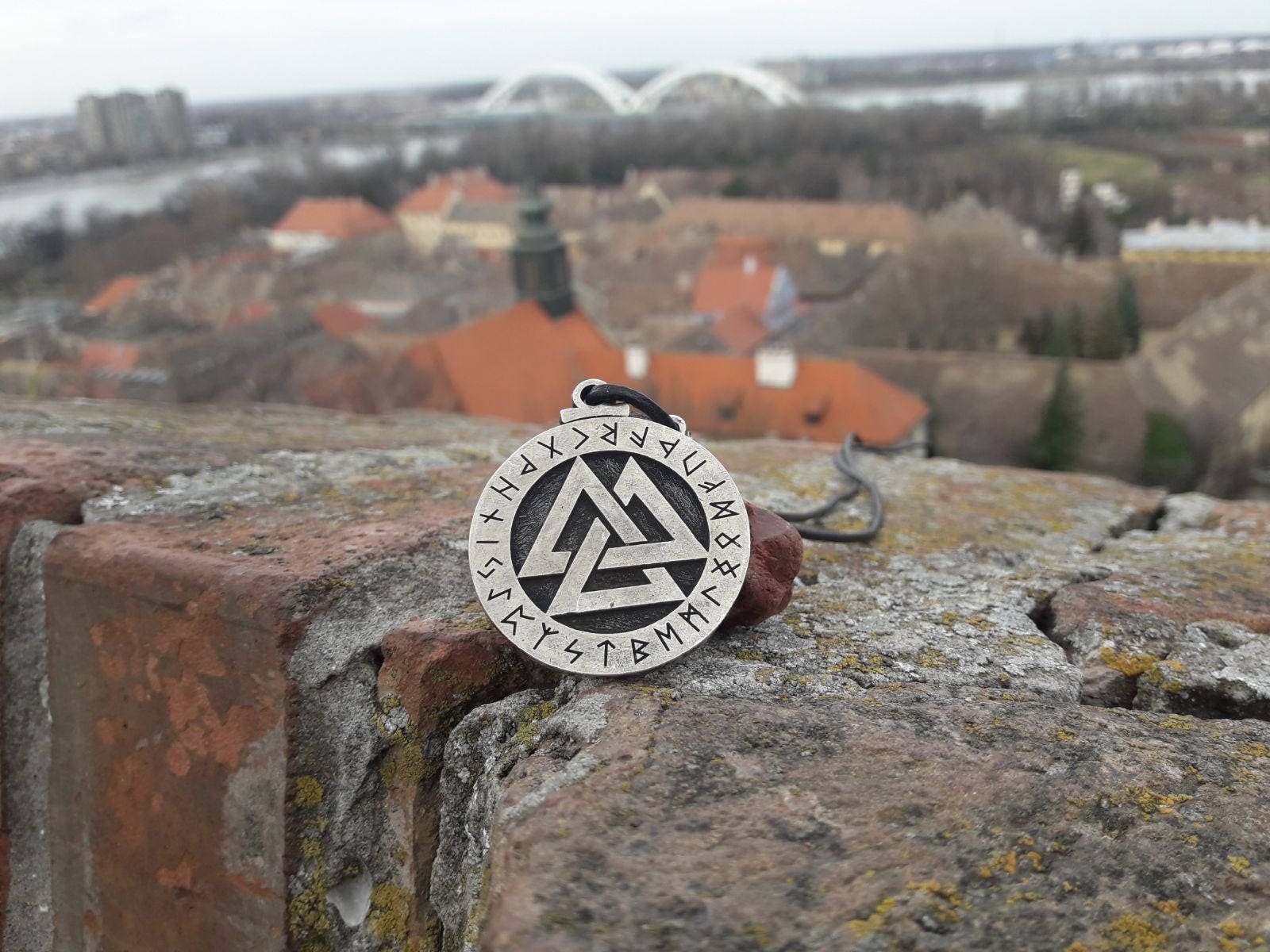 Viking Valknut Amulet With Runic Alphabet Leather Necklace | Etsy