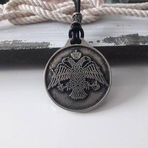 Byzantine Emblem on the Medallion Leather Necklace,double Headed Eagle ...