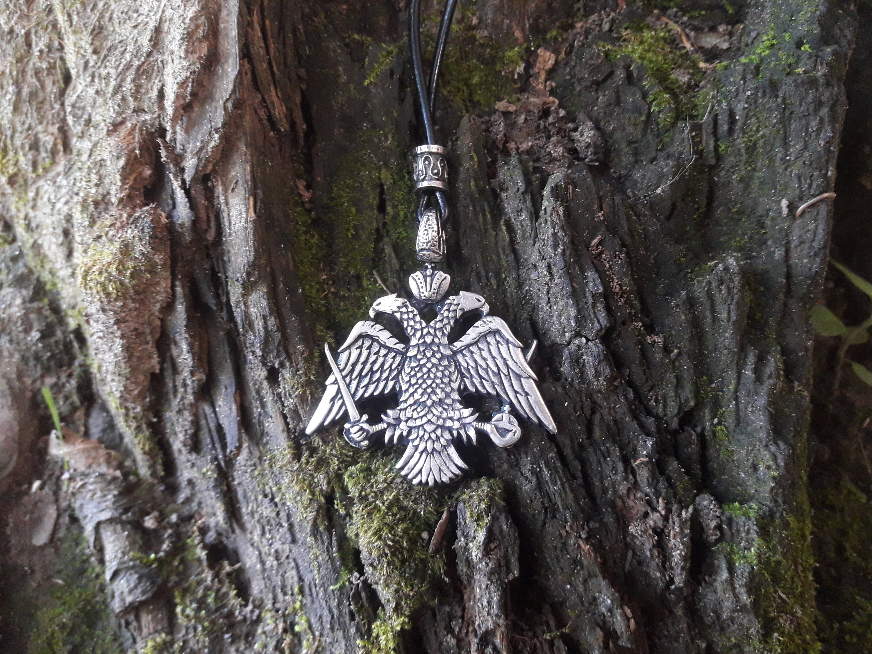Byzantine Double Headed Eagle Emblem Leather Necklaceempire - Etsy