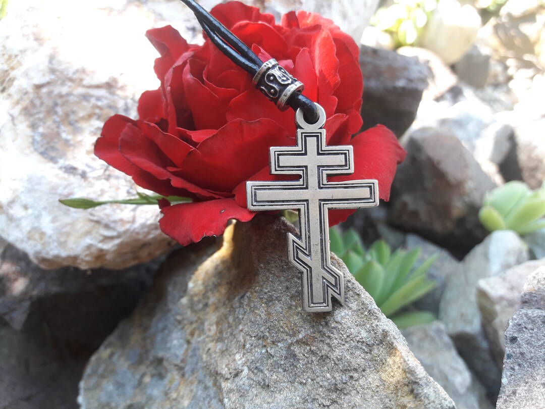 Russian Orthodox Cross Leather Necklace,byzantine,suppedaneum Cross ...