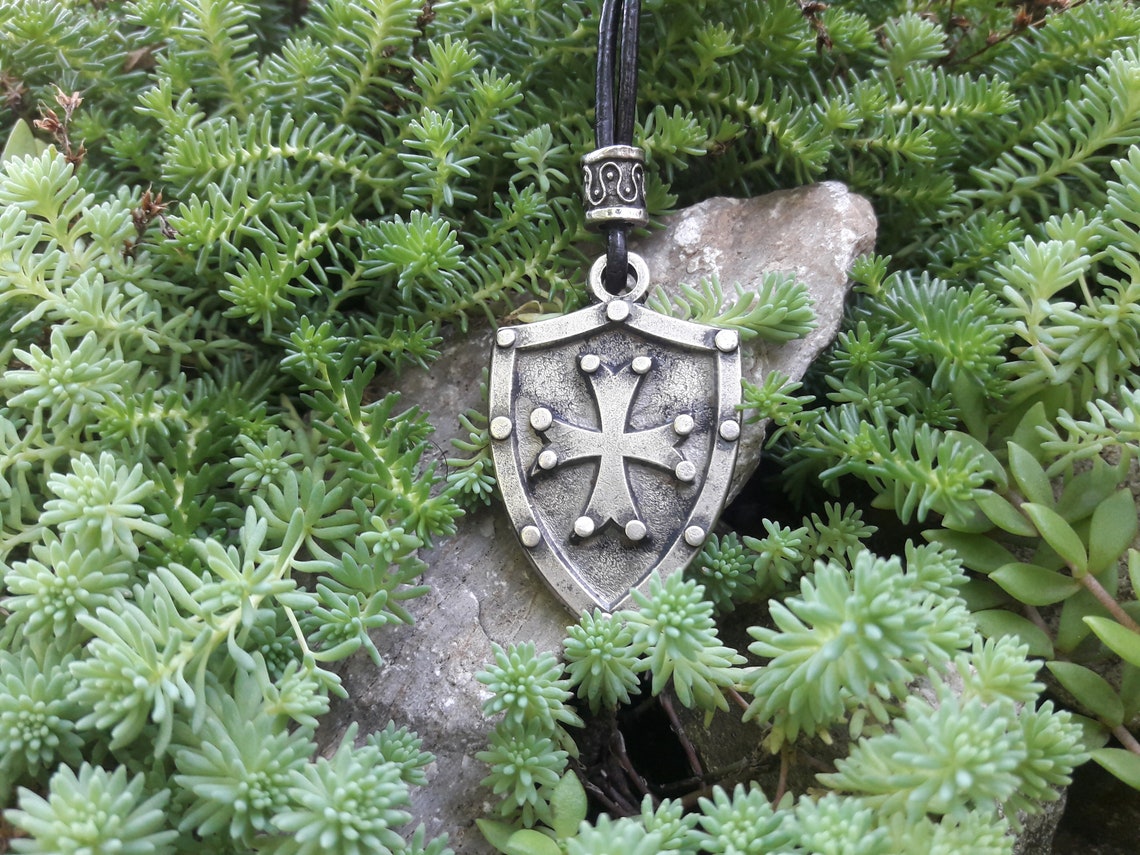 Templar Cross on the Shield Leather Necklaceknight's | Etsy