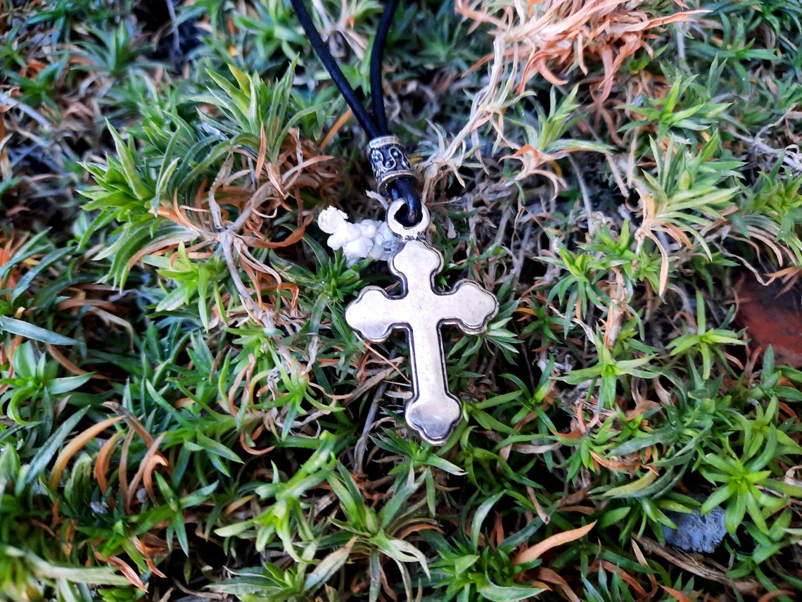 Orthodox Cross Serbian Leather Necklace With Pearlchristian - Etsy