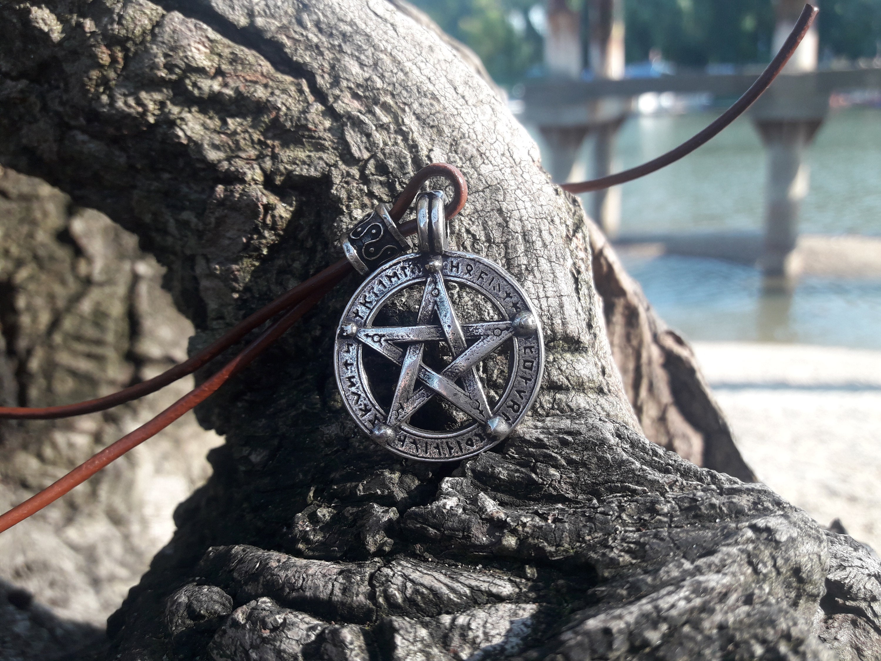 Pentagram With Runic Alphabet Leather Necklace,pentacle in Circle ...