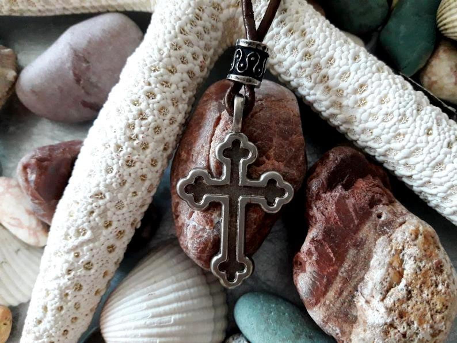 Orthodox Cross Serbian Leather Necklace With Pearlchristian - Etsy