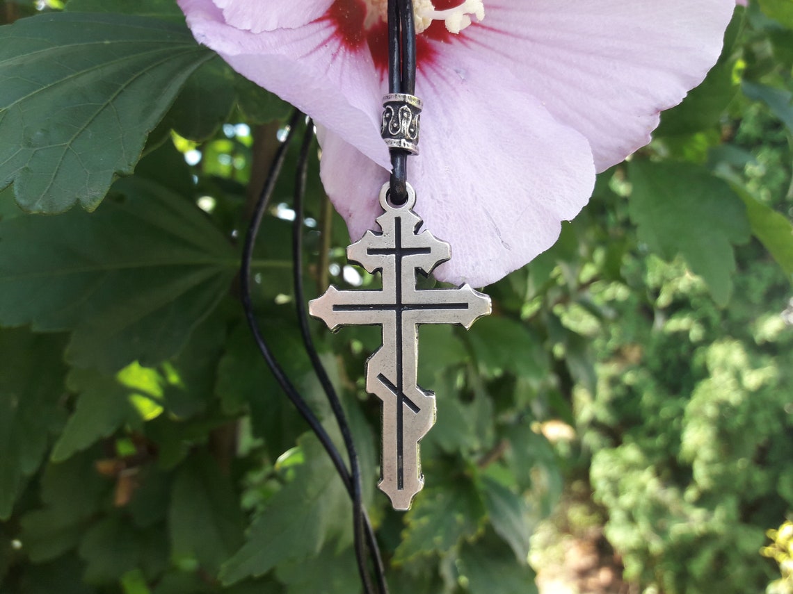 Russian Orthodox Cross Leather NecklacePlain Russian | Etsy