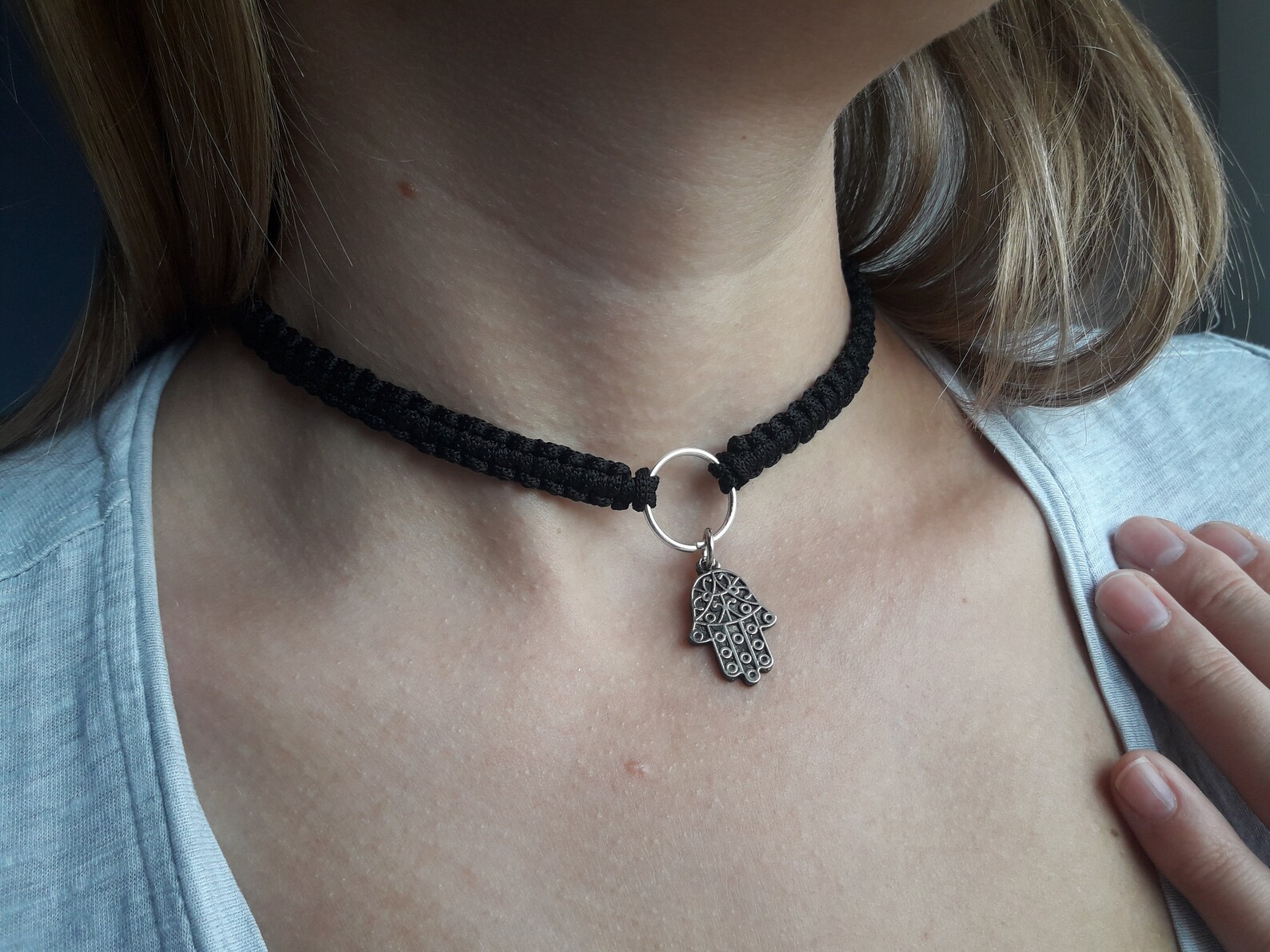 Fatima Hand choker charm necklaceHamsa hand | Etsy