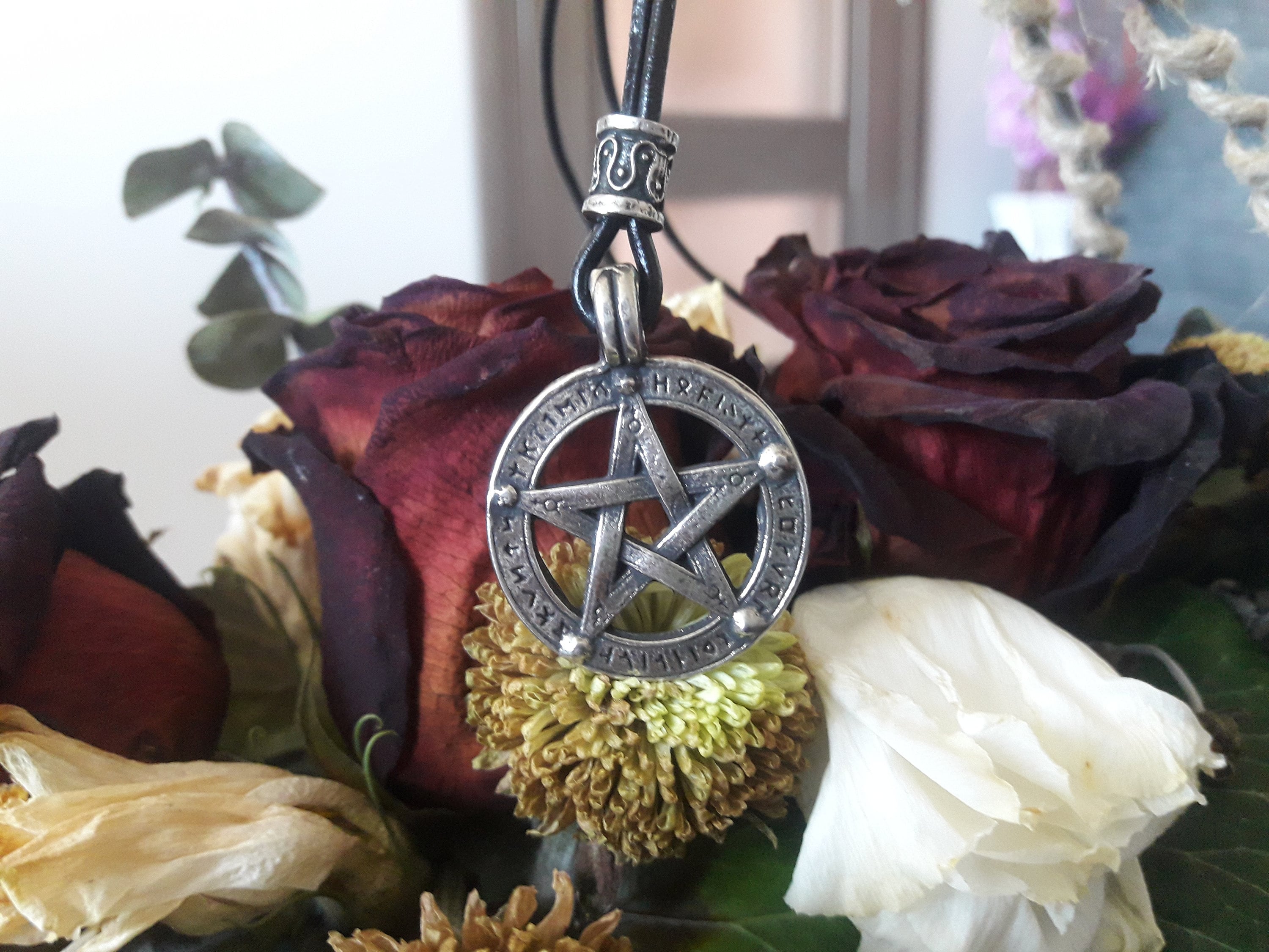 Pentagram With Runic Alphabet Leather Necklace,pentacle in Circle ...