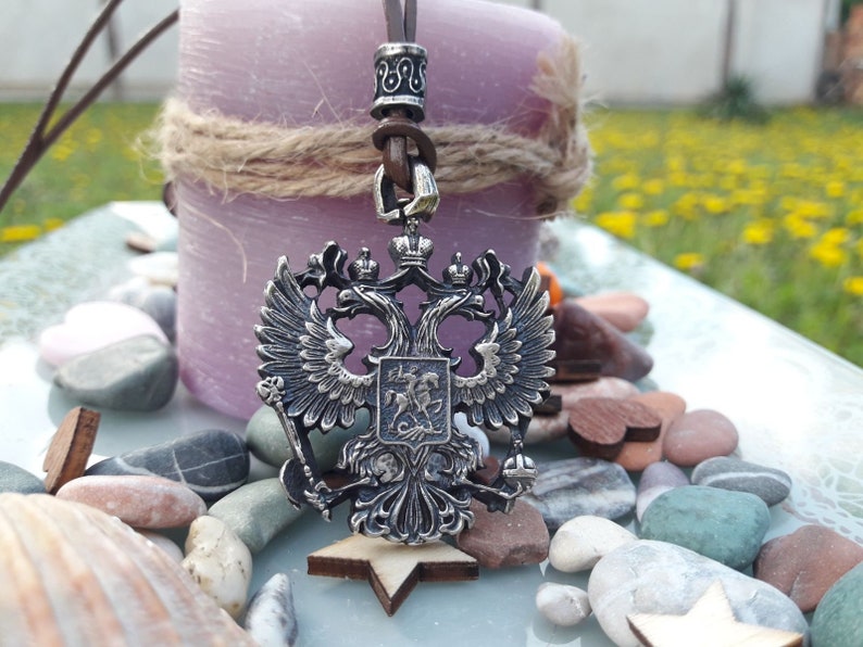 Imperial Doppelkopf Adler Wappen Lederkette mit - Etsy.de