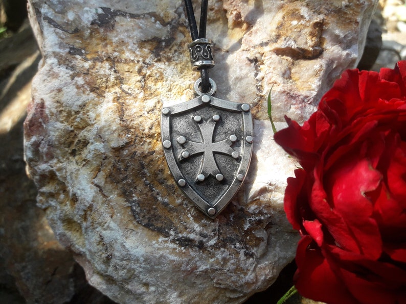 Templar Cross on the Shield Leather Necklaceknight's | Etsy