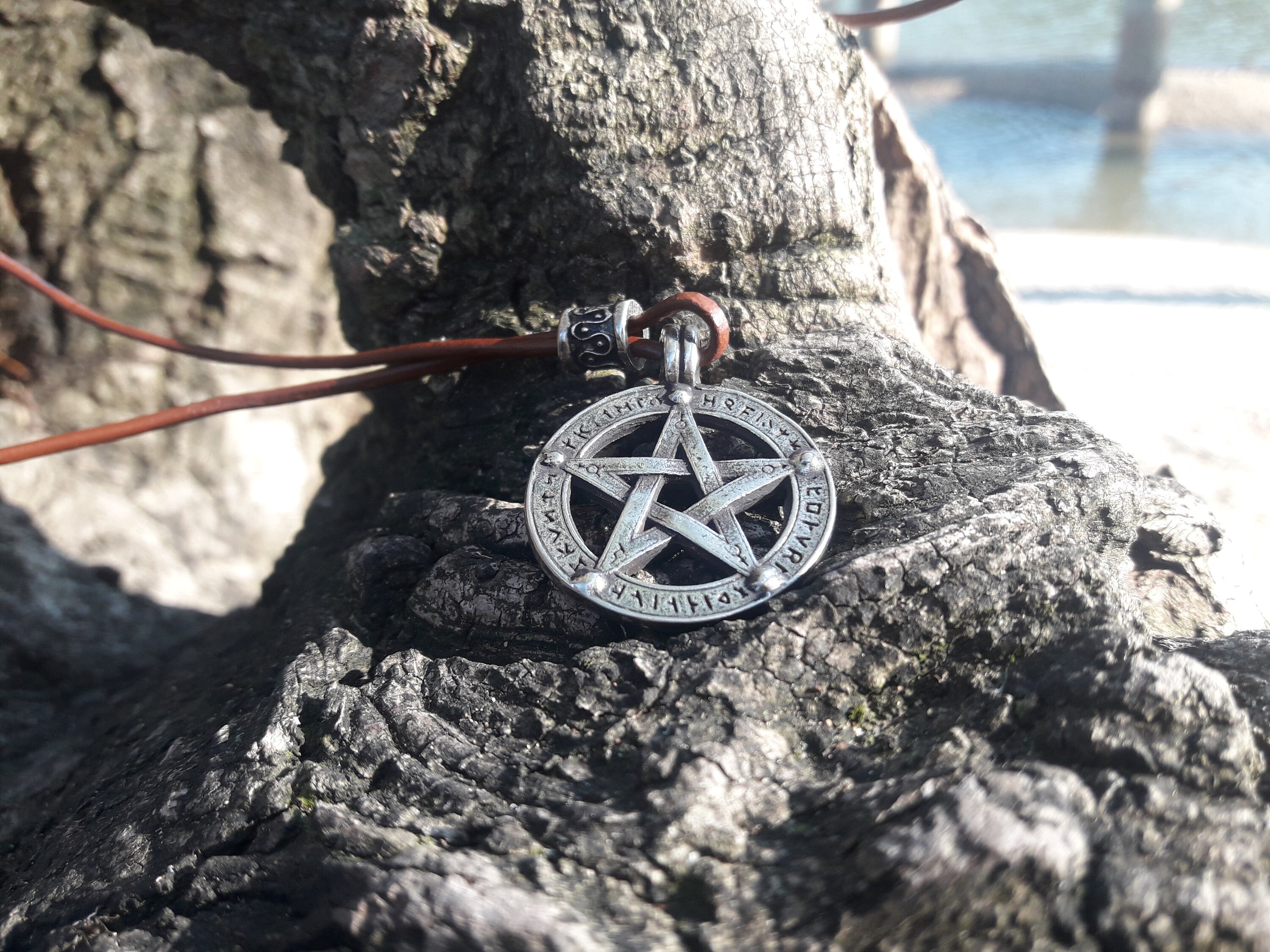Pentagram With Runic Alphabet Leather Necklace,pentacle in Circle ...