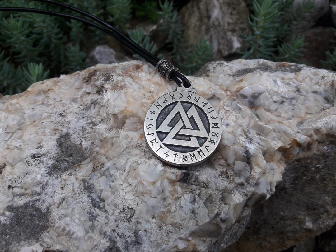 Viking Valknut Amulet With Runic Alphabet Leather Necklace ,old Norse ...