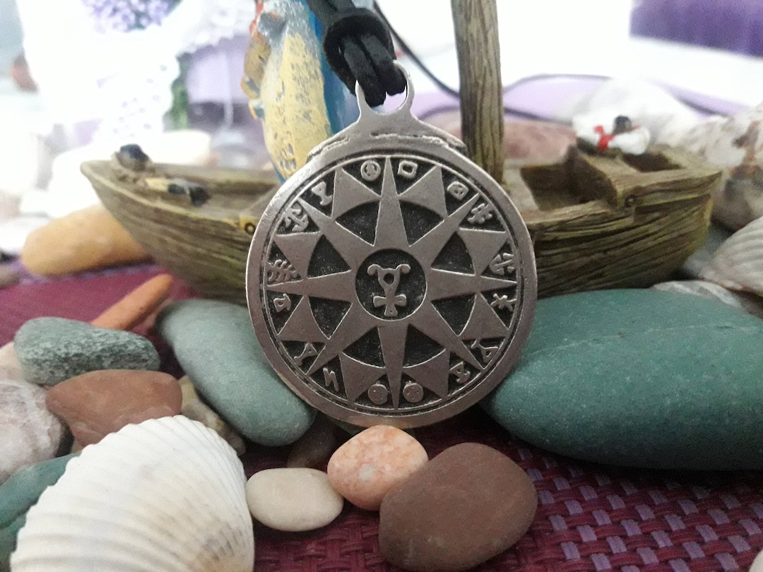 Talisman for Safety in Travel Leather Necklace,black Pullet Pentacle ...