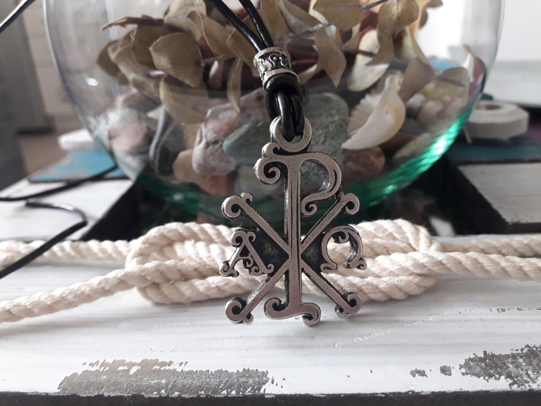 Monogram of Christ Leather Necklace,christogram Pendant Jewelry,chi Rho ...