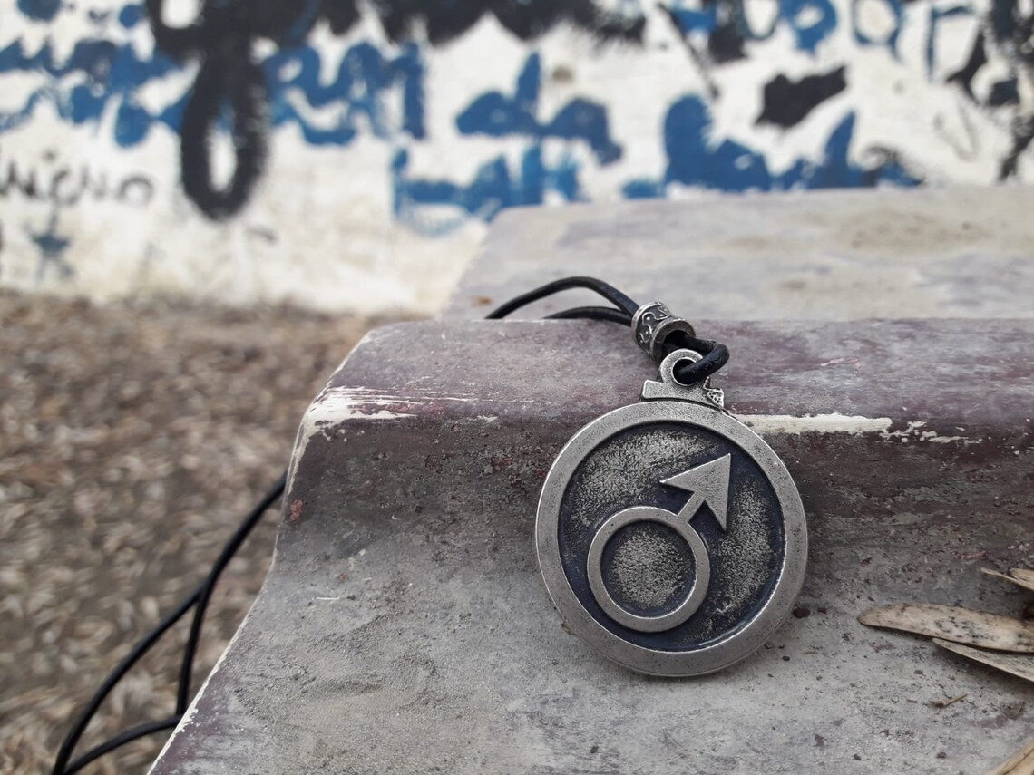 Mars glyph leather necklaceMars God of war zodiac glyph | Etsy