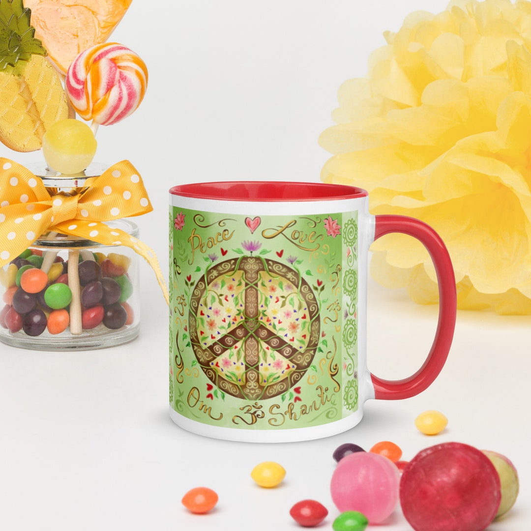 Peace Sign Coffee Mug: Earthy Design, Colorful Interior - Etsy
