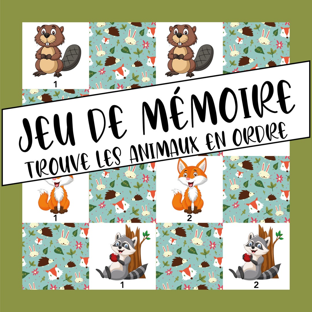 Jeu de mémoire Trouver les cartes en ordre Animaux de la forêt - Etsy ...