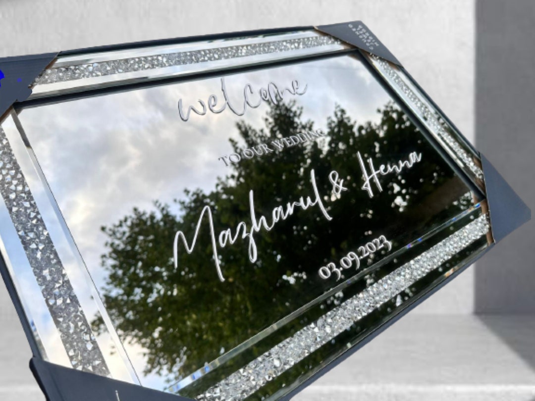 Wedding Mirror Welcome Sign, Mirror Engraved Wedding Welcome Sign ...