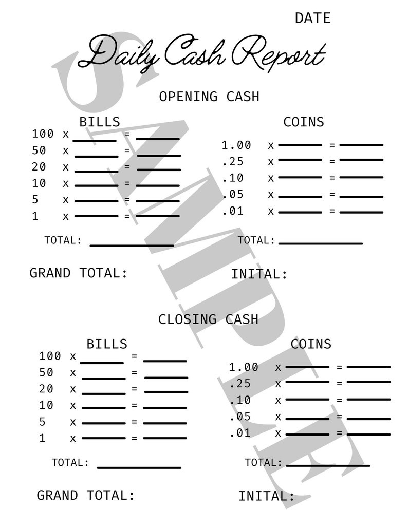 Business Daily Cash Report Printable Cash Breakdown Cash - Etsy