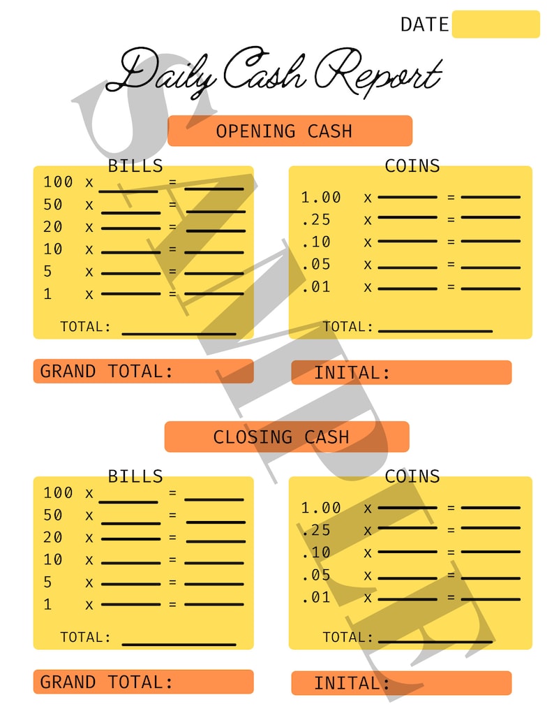 Business Daily Cash Report Printable Cash Breakdown Cash - Etsy