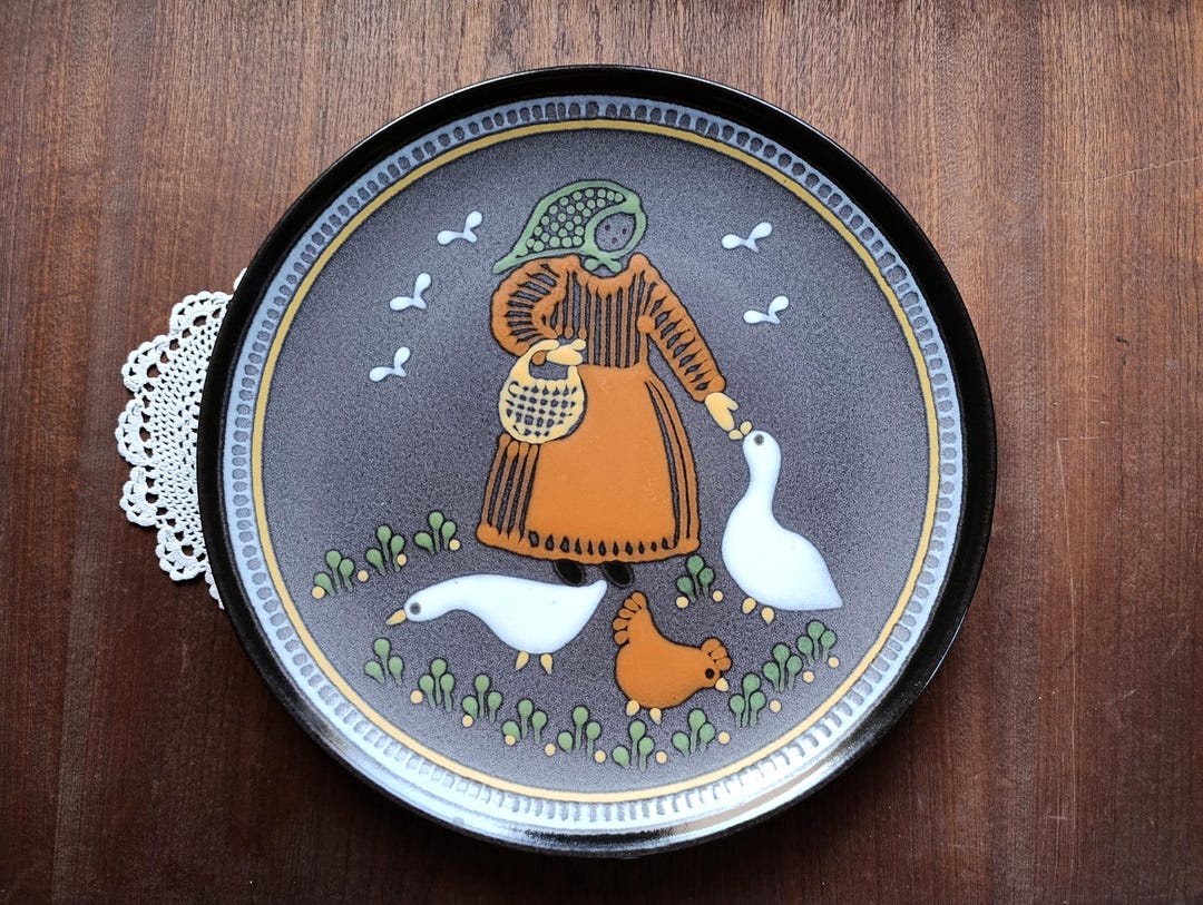 Vintage Ceramic Wall Plate | Farm Scene Woman With Ducks | Decorative ...