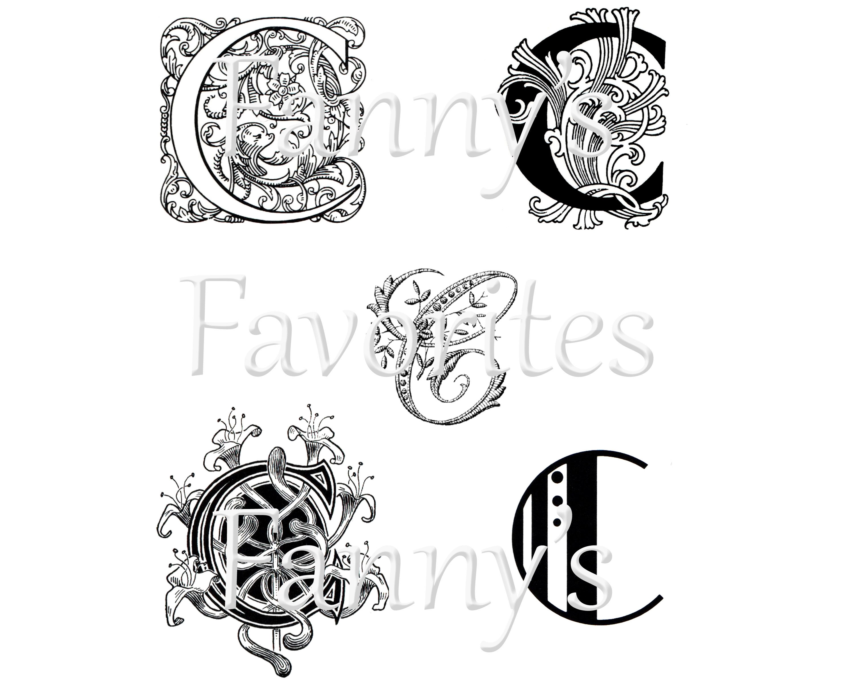 5 Vintage Letter C Monograms, C Initials, Graphic Monogram Designs ...