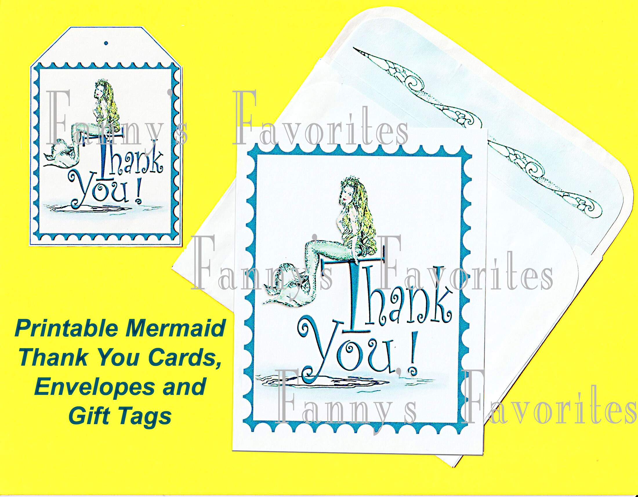 Instant Download Mermaid Thank You Cards and Mermaid Gift Tags Set ...