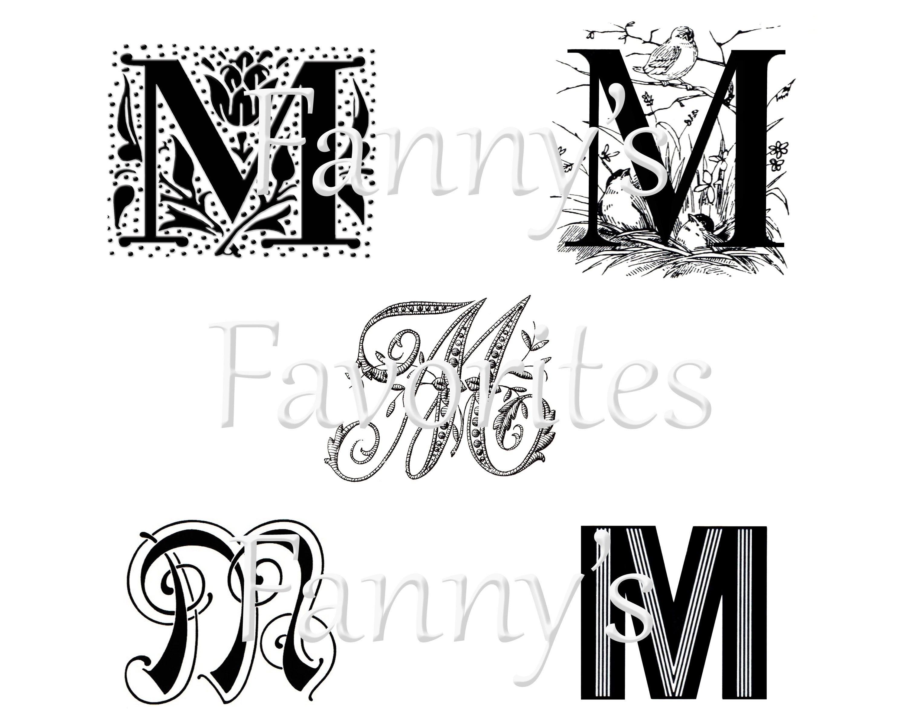 5 Vintage Letter M Monograms, M Initials, Graphic Monogram Designs ...