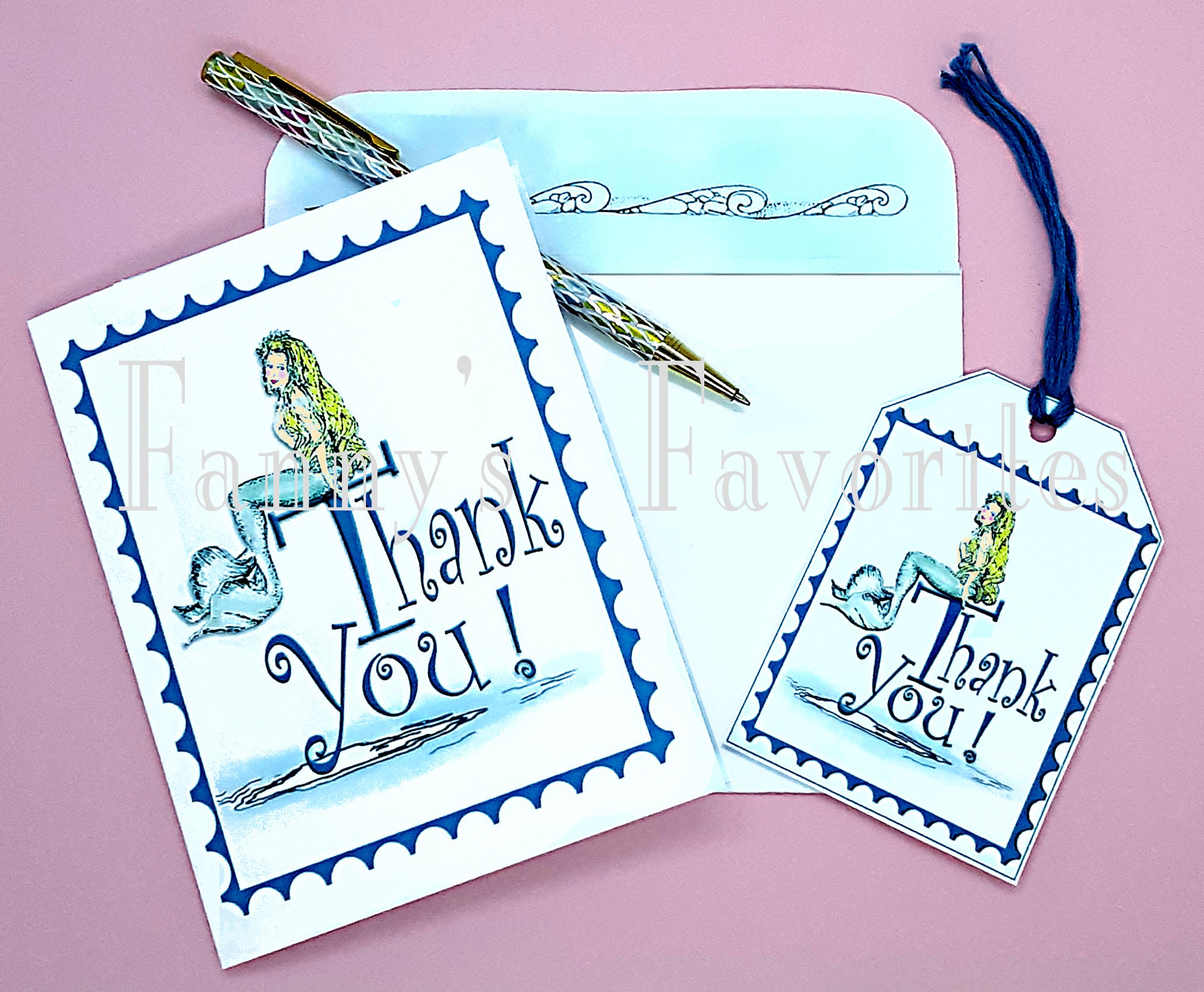 Instant Download Mermaid Thank You Cards and Mermaid Gift Tags Set ...