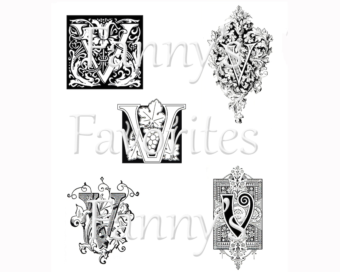 Vintage Letter V Monograms: Graphic Design Elements (instant Download ...