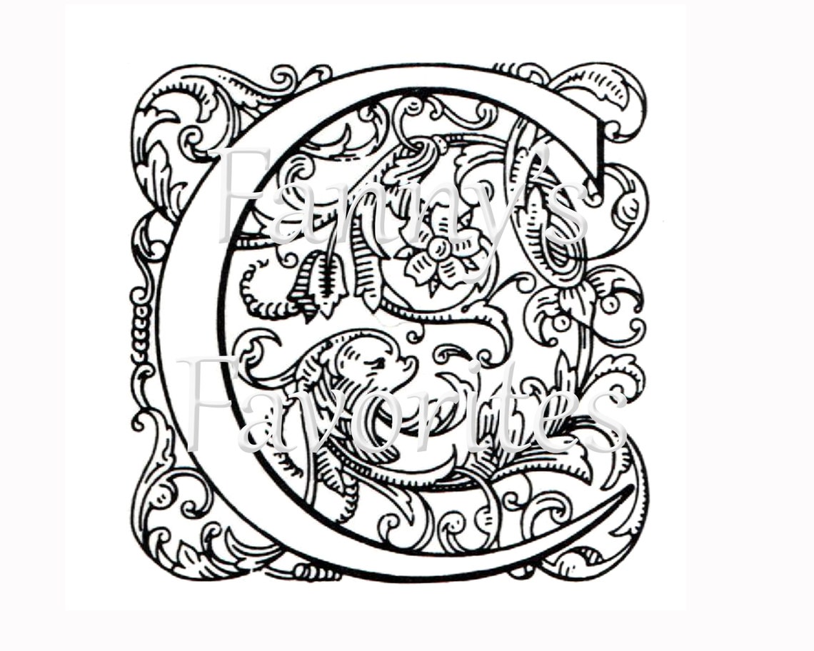 5 Vintage Letter C Monograms: Graphic Initial Designs (instant Download ...