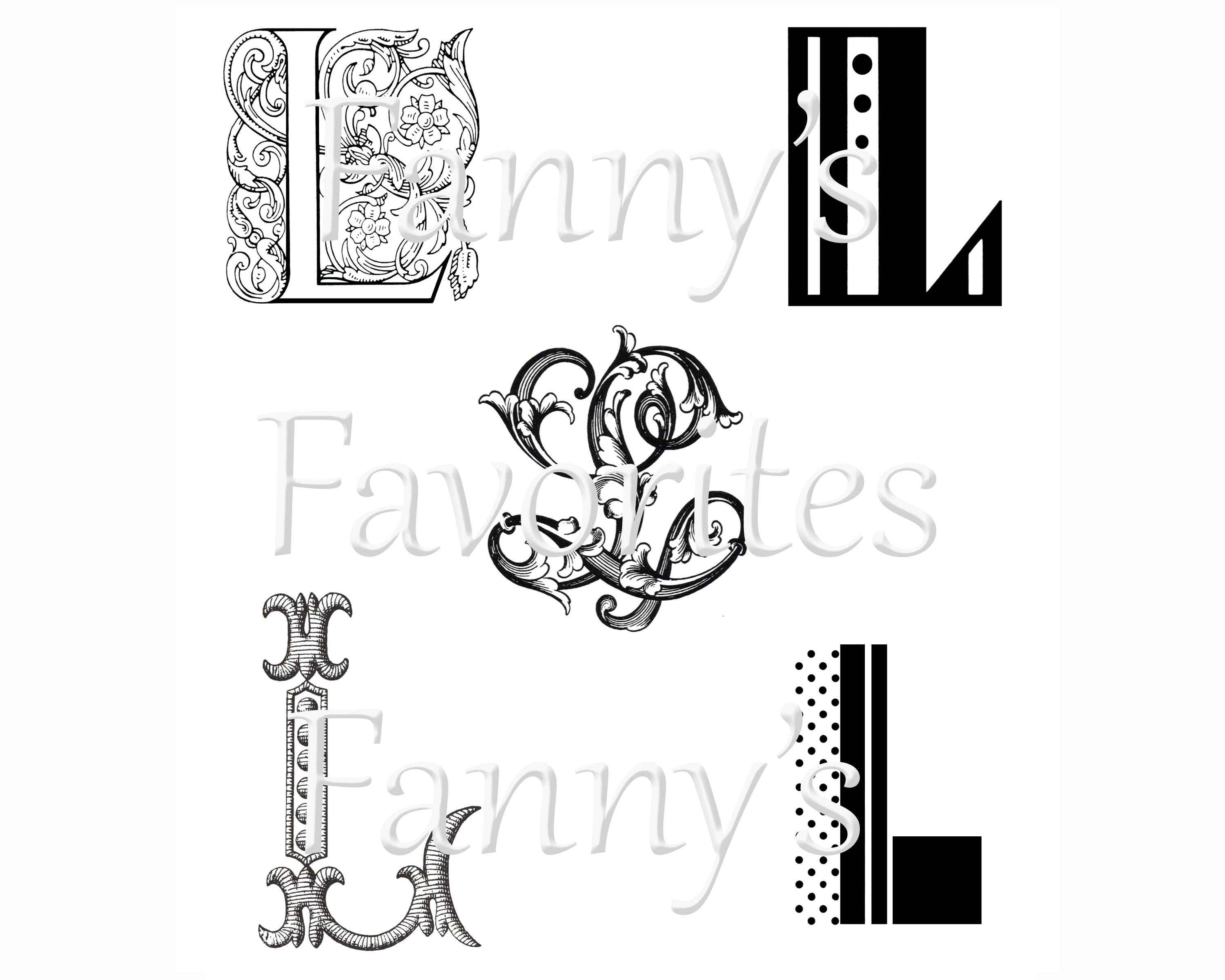 5 Vintage Letter L Monograms: Graphic Initial Designs (digital Download ...
