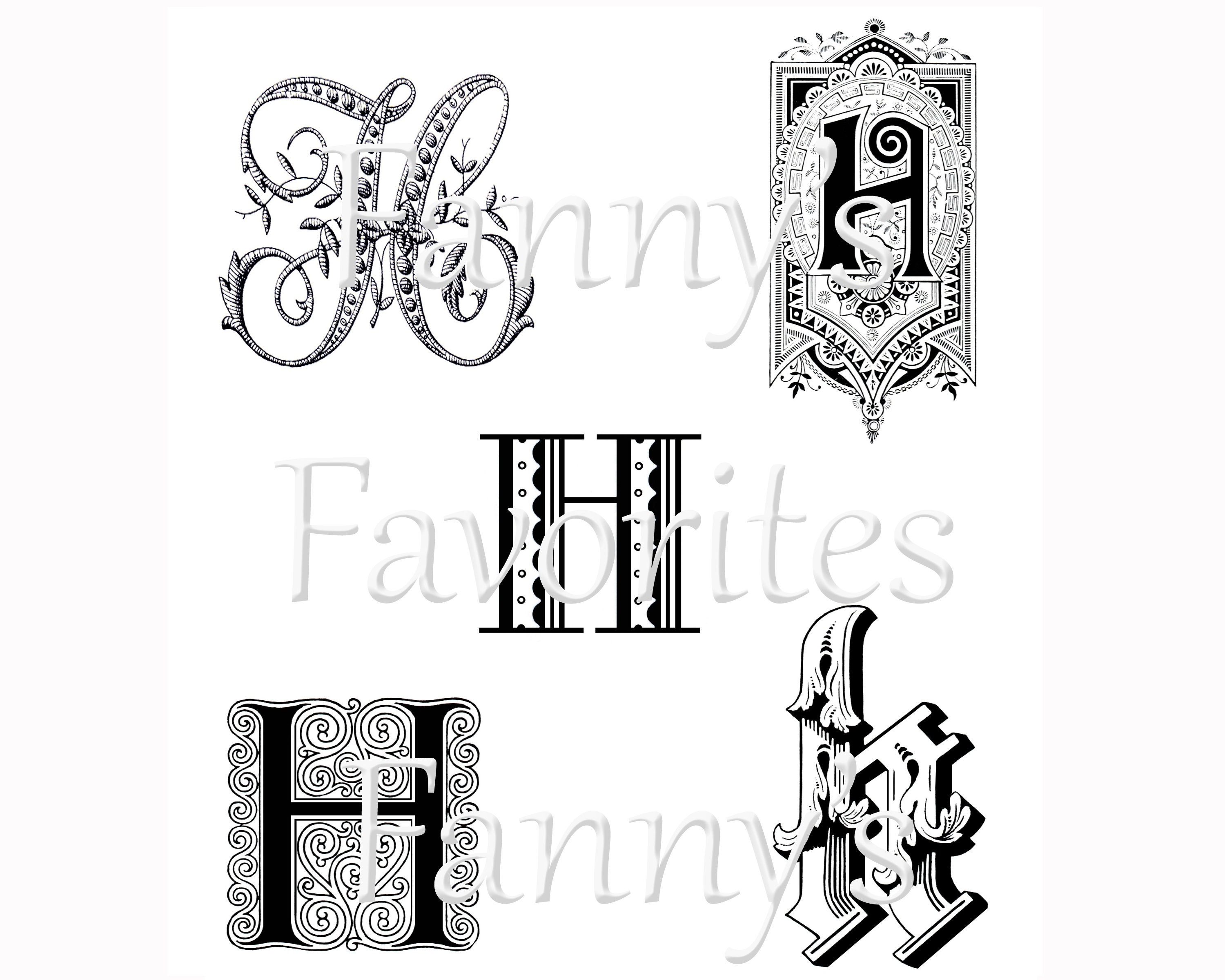Vintage Letter H Monograms: Graphic Design Initials (instant Download ...
