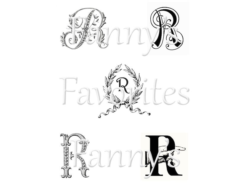 5 Vintage Letter R Monograms: Graphic Design Initials (digital Download ...
