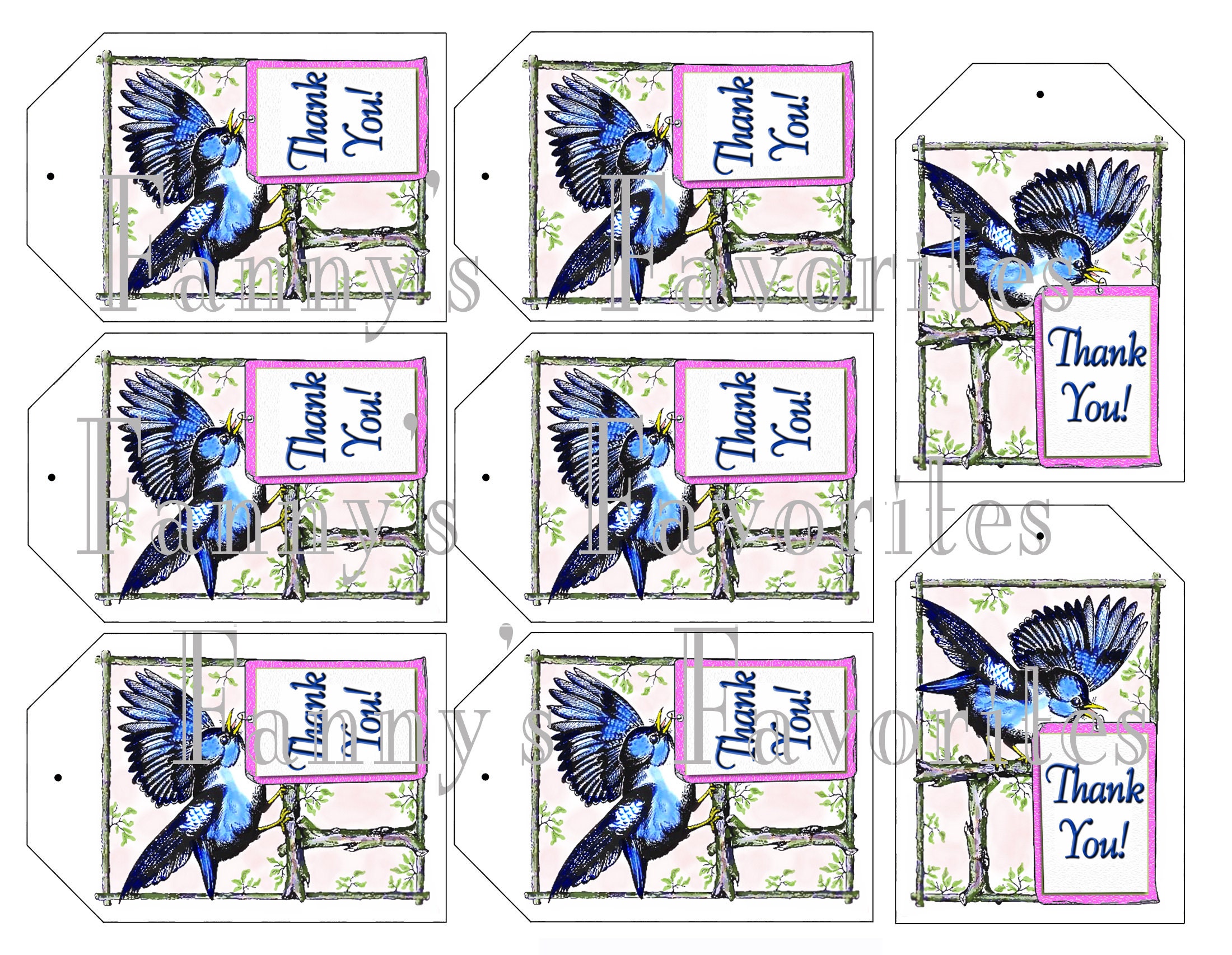 Printable Blue Bird Thank You Cards Coordinating Envelope - Etsy