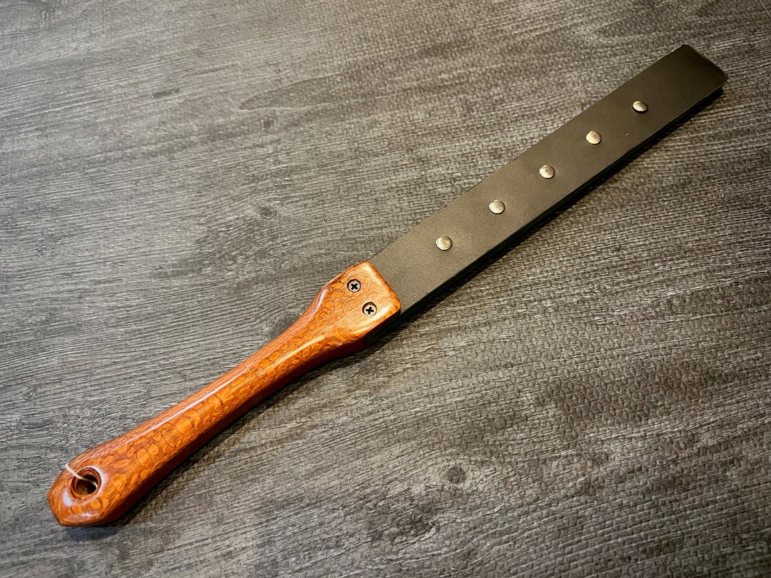 Black Leather Triple Strap, With Natural Leopard Wood Handle Handmade ...