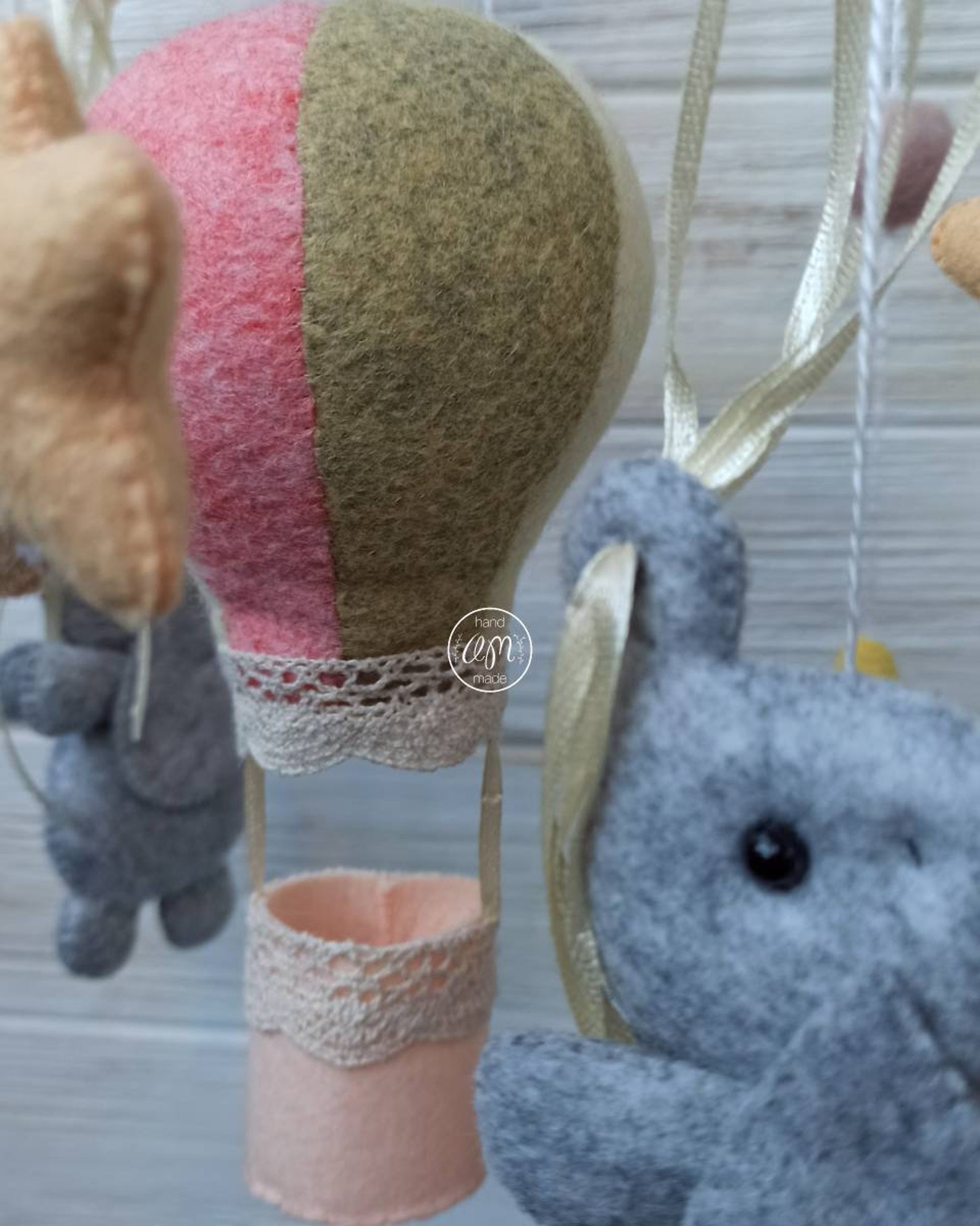 Baby Felt Elephant Mobile, Crib Mobile for Nursery, Hot Air Ballon ...