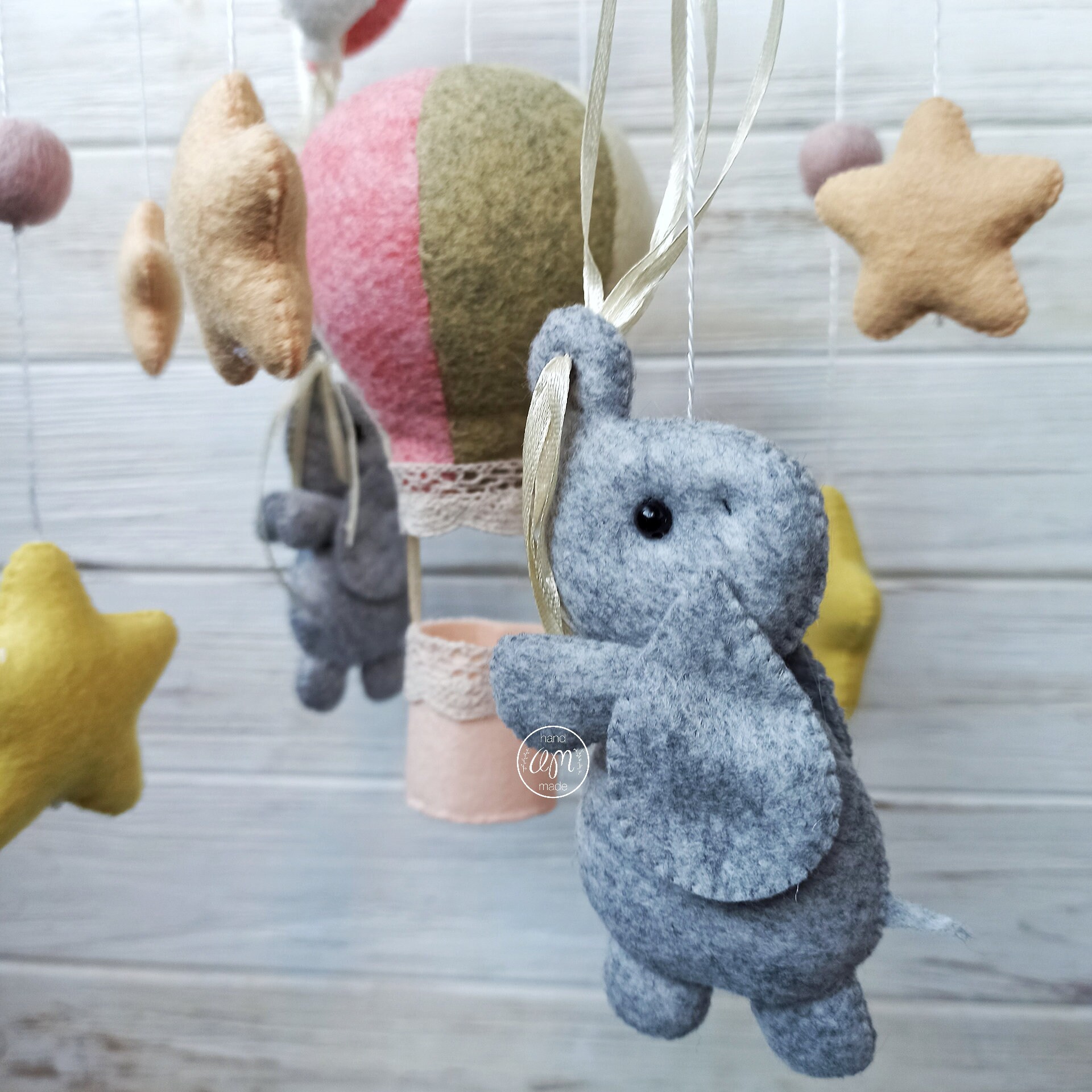 Baby Felt Elephant Mobile, Crib Mobile for Nursery, Hot Air Ballon ...