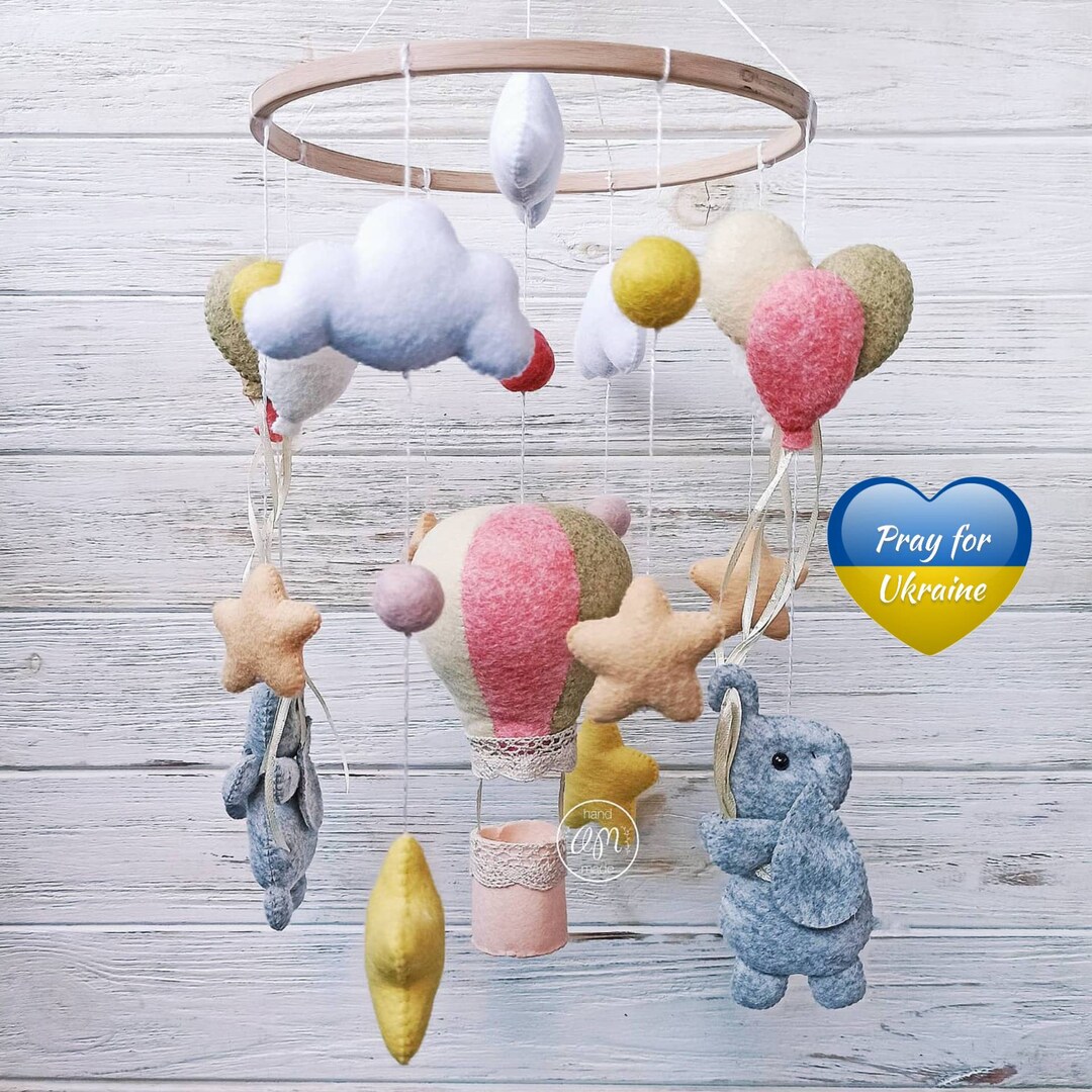 Baby Felt Elephant Mobile, Crib Mobile for Nursery, Hot Air Ballon ...