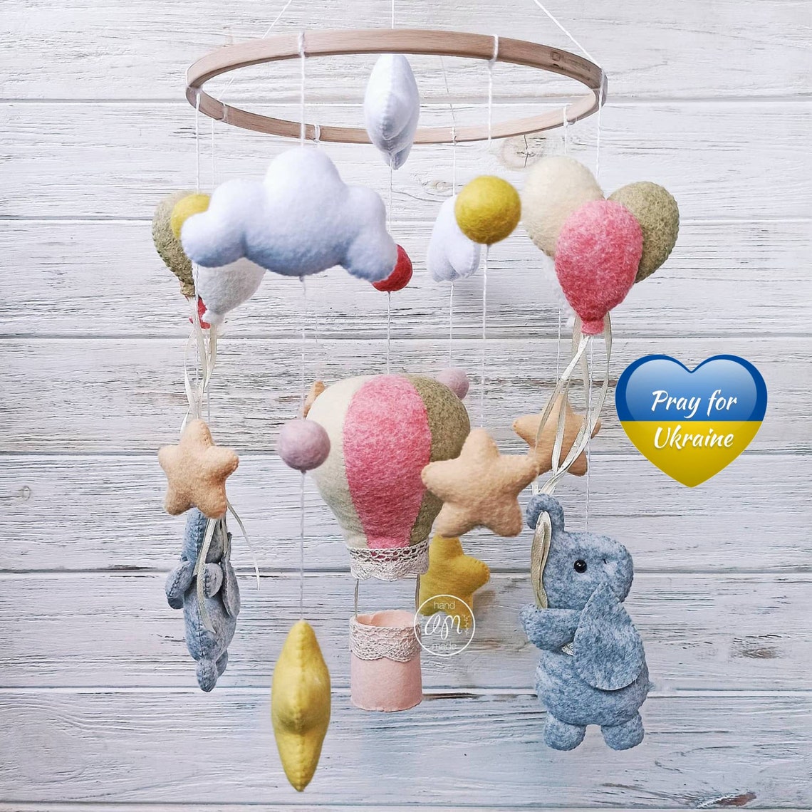 Baby Felt Elephant Mobile, Crib Mobile for Nursery, Hot Air Ballon ...