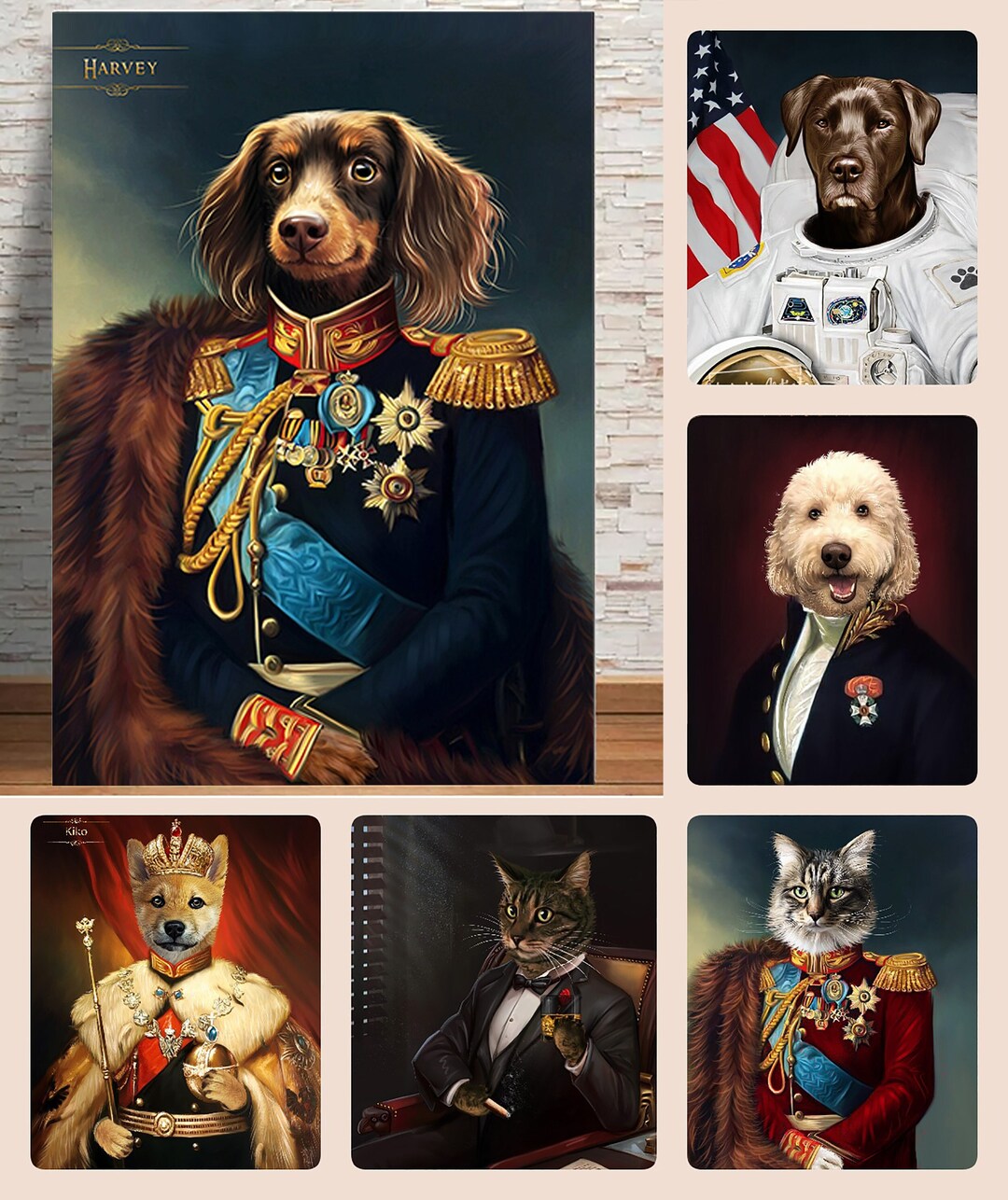 Custom Pet Portrait: Regal Royal Dog or Cat Canvas Art - Etsy