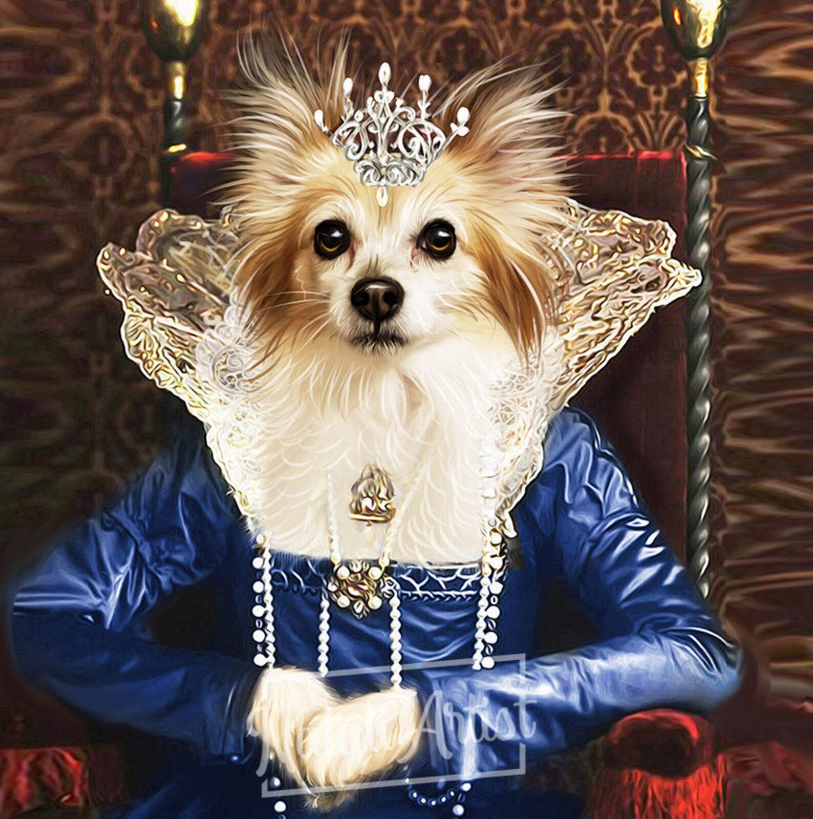 Dog Portrait Female. Your Pet as Queen Princess or Lady - Etsy