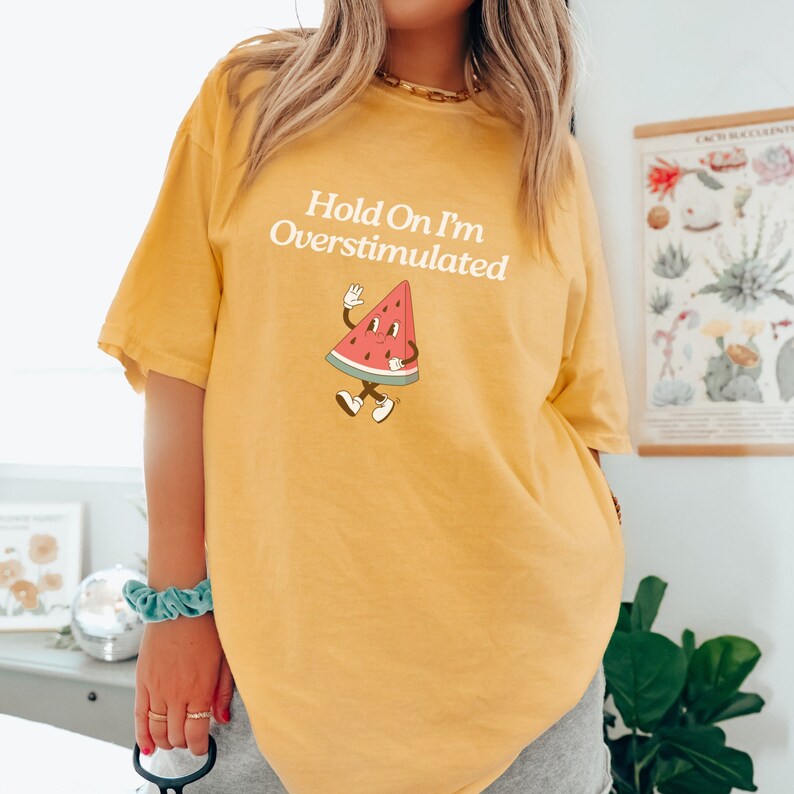 Hold on Im Overstimulated Shirt Retro Watermelon Shirt Unhinged Tshirt ...