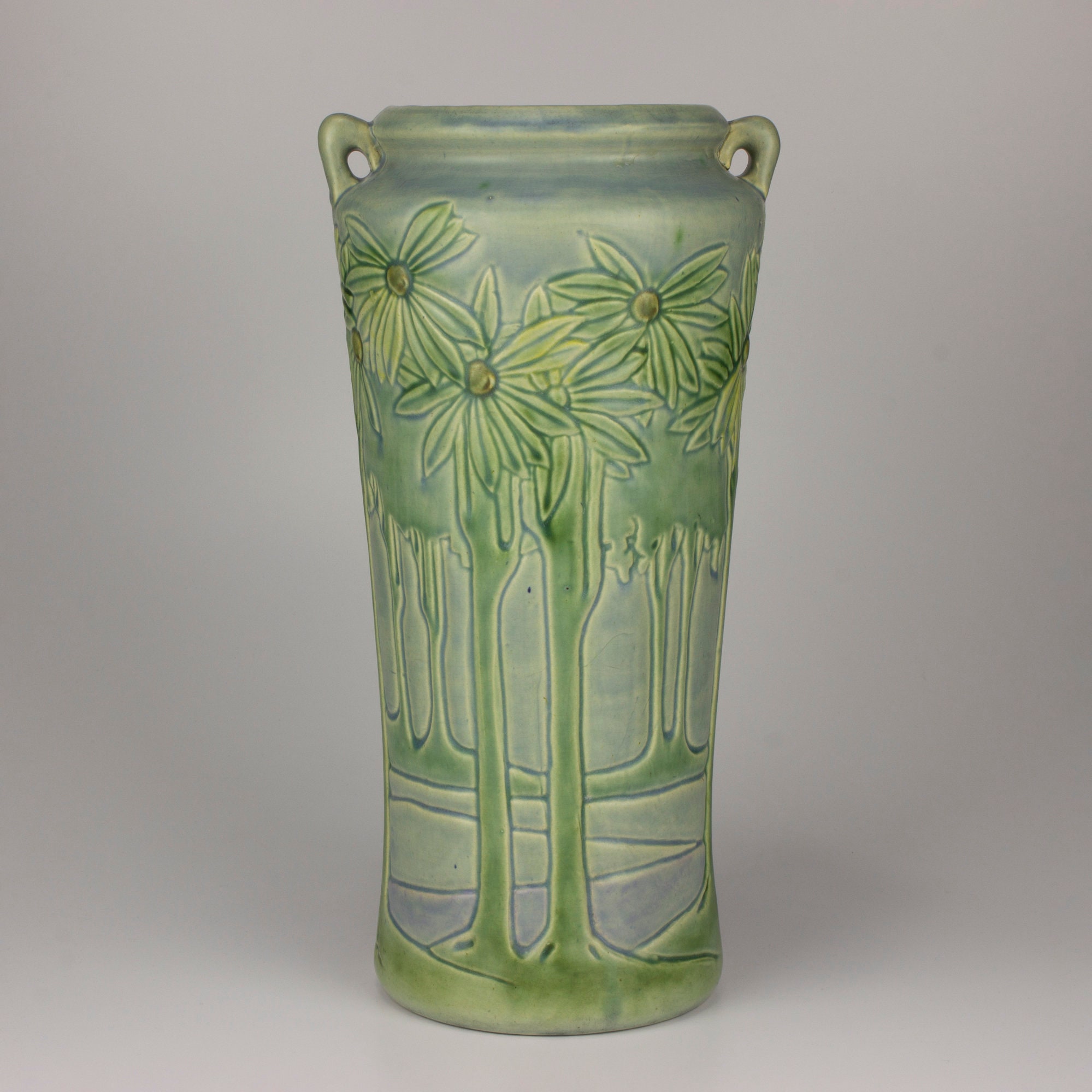 Roseville Antique Pottery Vista (forest) Vase, Shape 121-15, Blue/green ...